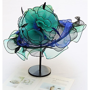 RZTA Women's Kentucky Derby Church Dress Hat Wide Brim Leaf Flower Bridal Shower Hat F1 Green