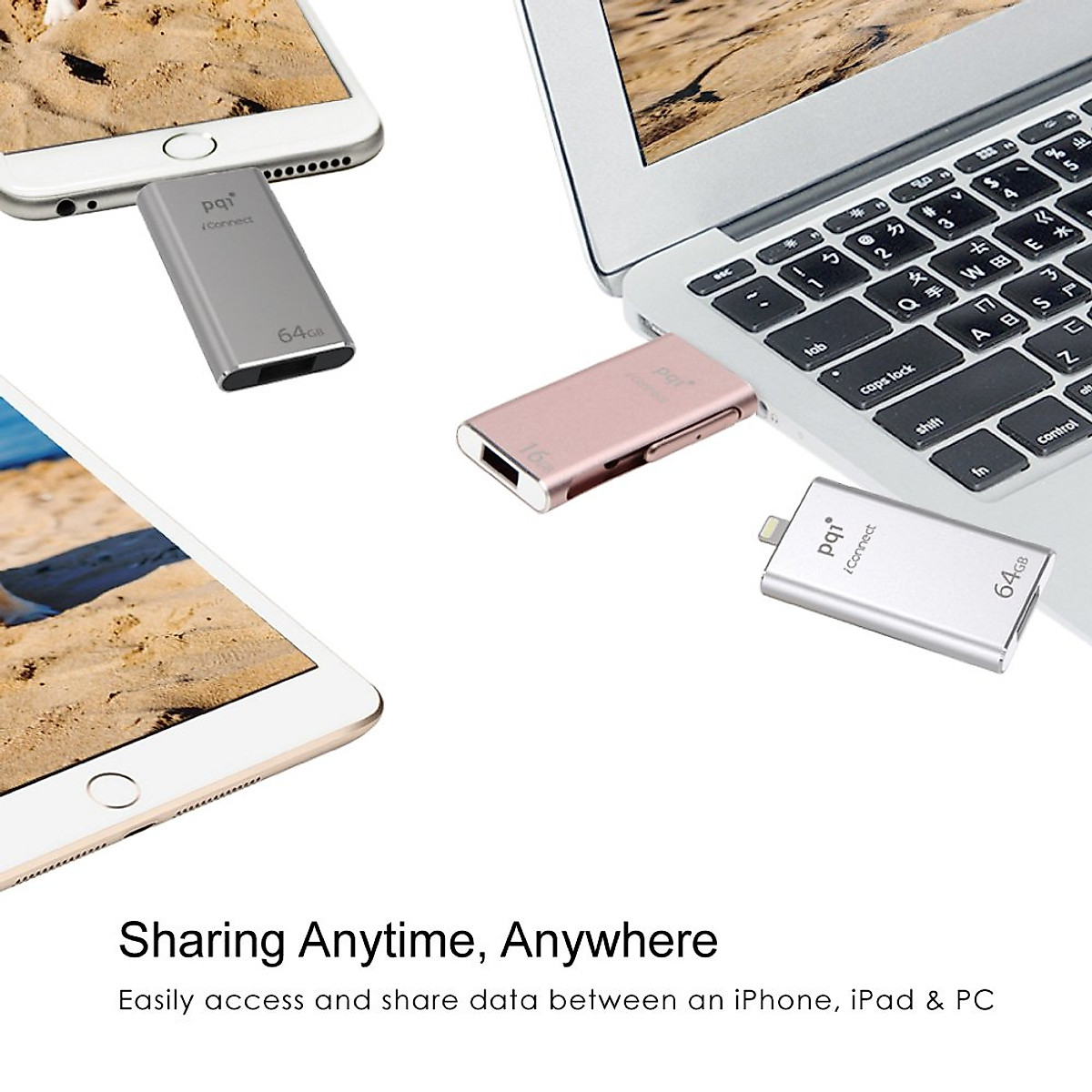 Flash Drive for iPhone iPad, iConnect[USB 3.0] [Apple MFi Certified] Apple FlashDrive Mobile storage with Lightning connector for iPhone, iPad, iPod Mac and Computer (16GB) (Rose Gold)