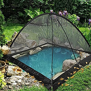 GROWNEER 14x10 Feet Pond Netting for Leaves, Pond Covers with Zipper with 4 Ropes, 8 Stakes, Storage Bag, Fiberglass Poles, Suitable for Pond Pool, Garden and Vegetables