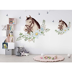 Muravie Horse and Daisies Wall Decal - Peel and Stick Animal Wall Sticker - Nursery Wall Decal Peel and Stick - Kids Wall Decal (Horse and Daisies)