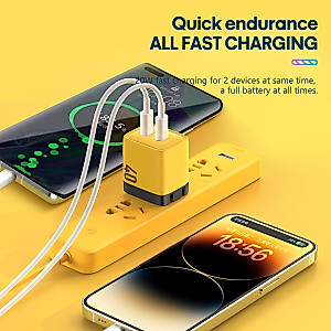 Wekome USB Charger Block, Wall Charger, USB C Fast Charger, Compatible with MacBook Pro/Air, iPhone, Laptops and Tablets, UL Certified (Yellow)