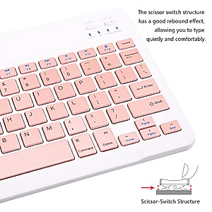 Ultra-Slim Bluetooth Keyboard Portable Mini Wireless Keyboard Rechargeable for Apple iPad iPhone Samsung Tablet Phone Smartphone iOS Android Windows (10 inch Pink)