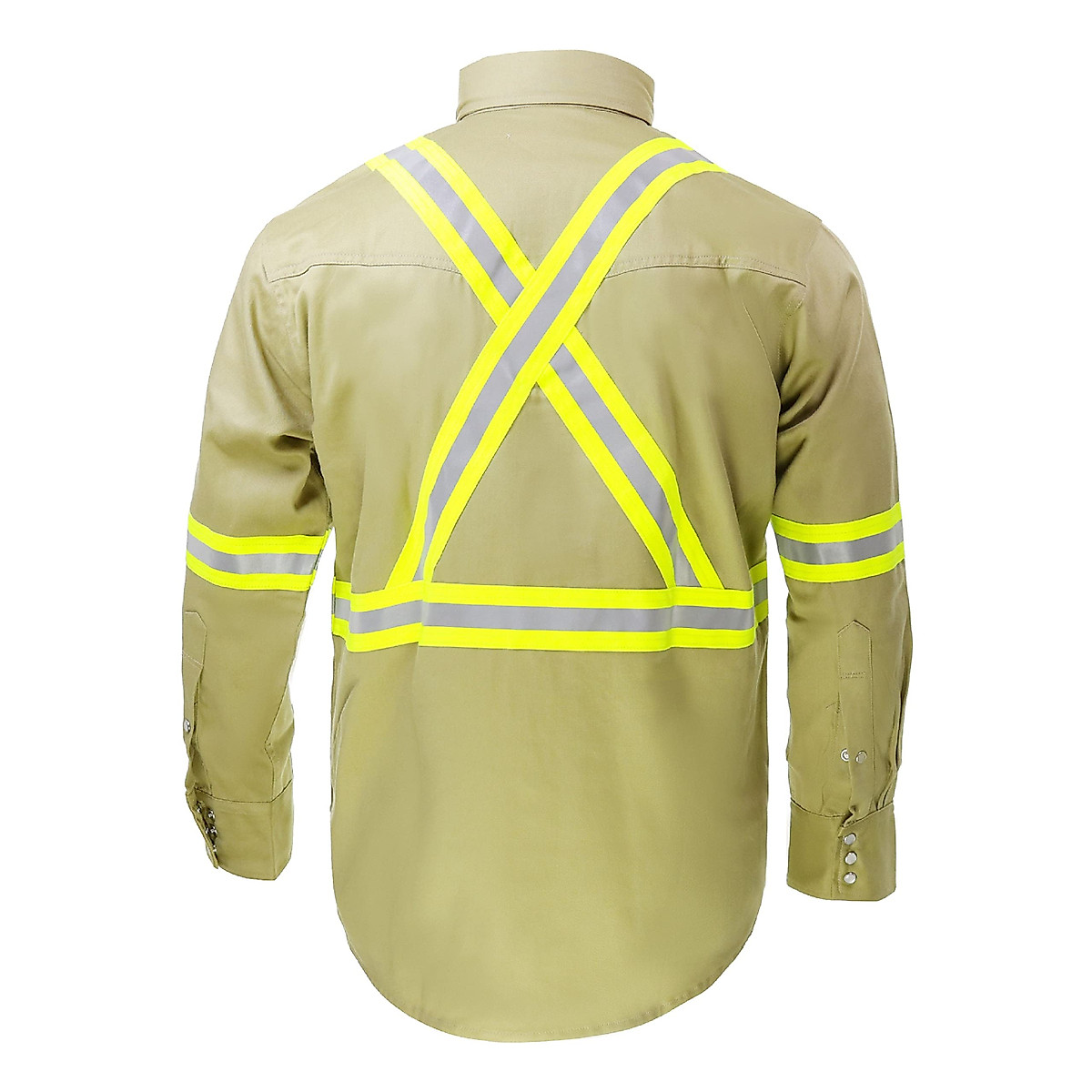 Just In Trend Flame Resistant High Visibility Hi Vis Shirt - 100% C - 7 oz (4X-Large, Khaki)