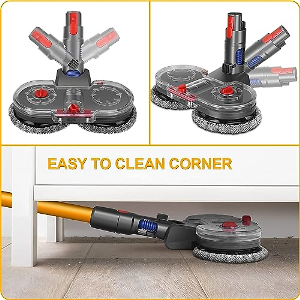 RUKHOOL Electric Mop Head Attachment for Dyson V15 V11 V10 V8 V7 Vacuum Cleaner Parts Spin Mop Replacement with 8 Washable Mop Pads 1 Water Tank