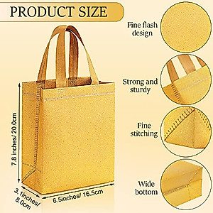 48 Pack Reusable Bags for Gifts Metallic Tote with Handles Glitter Gift Bags Bling Non Woven Bags for Weddings Birthday Party Favor Grocery Bridesmaids Easter (Gold, 6.5 x 3.1 x 7.8 Inch)