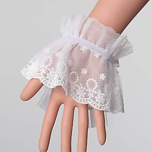 BLESSUME Lolita Lace Cuffs Steampunk Wrist Cuff Bracelet (White 10(1pr))