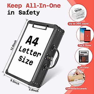 Sooez Locking Clipboard Storage Box, Heavy Duty Clipboard with Storage, Aluminum Locking Briefcase with Handle, Combination Lock Box Maximum Security, Large Capacity for 400 Paper Sheets & Tablet