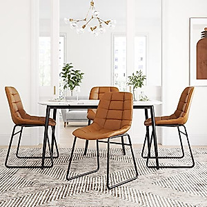 LUE BONA Indoor/Outdoor Faux Tufted Leather Dining Chairs, Urban Armless Upholstered Checkered Pattern Leather and Metal Legs, for Kitchen Island, Restaurant, Coffee Shop, 18" Set of 4, Whiskey Brown