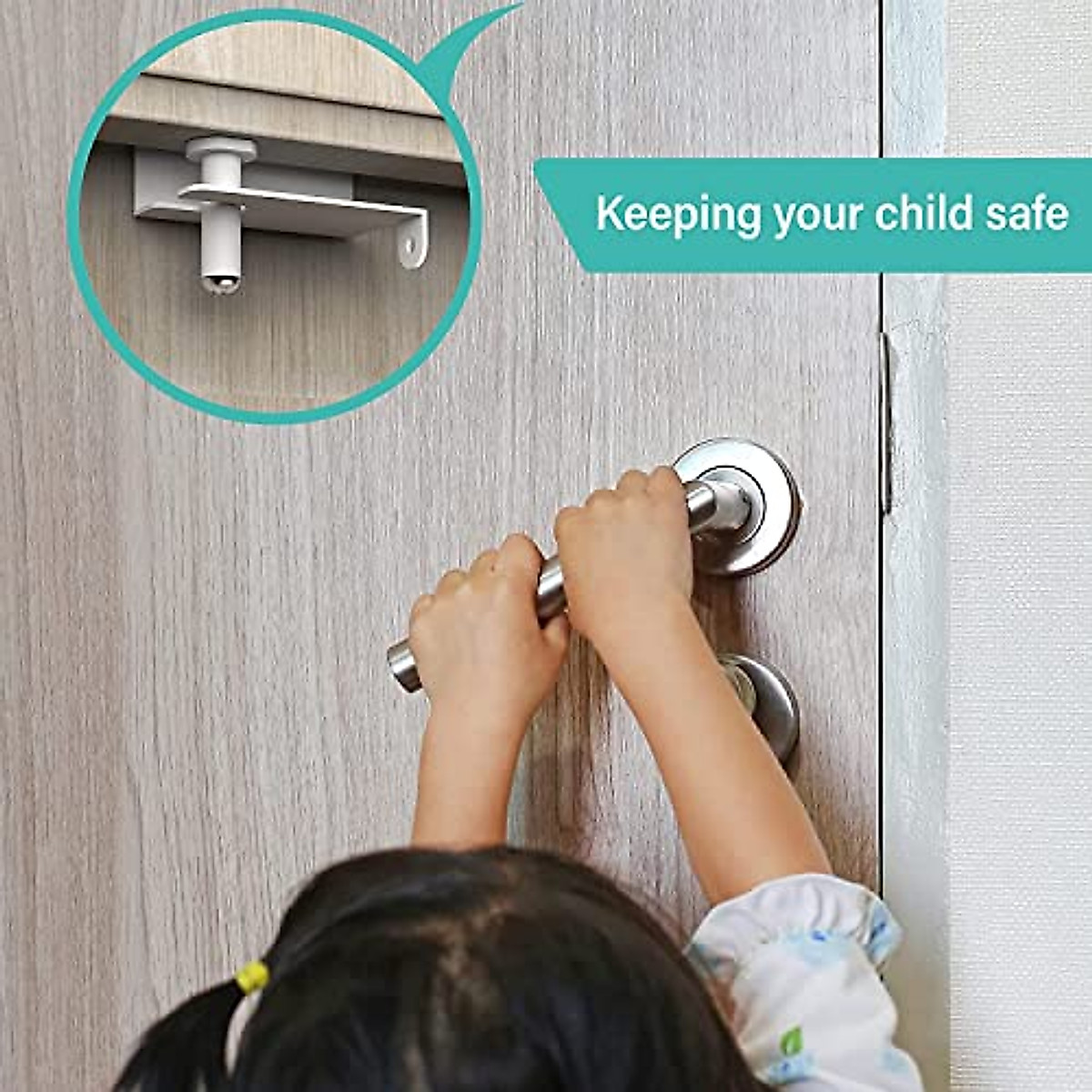 Child Proof Door Top Lock - BILLROAD Top Door Lock for Kids Safety Made of Durable Metal | Adjustable Lock Child Safety Top Lock for 0.8-2 inch Thick Interior Doors (Stainless S-1PC)