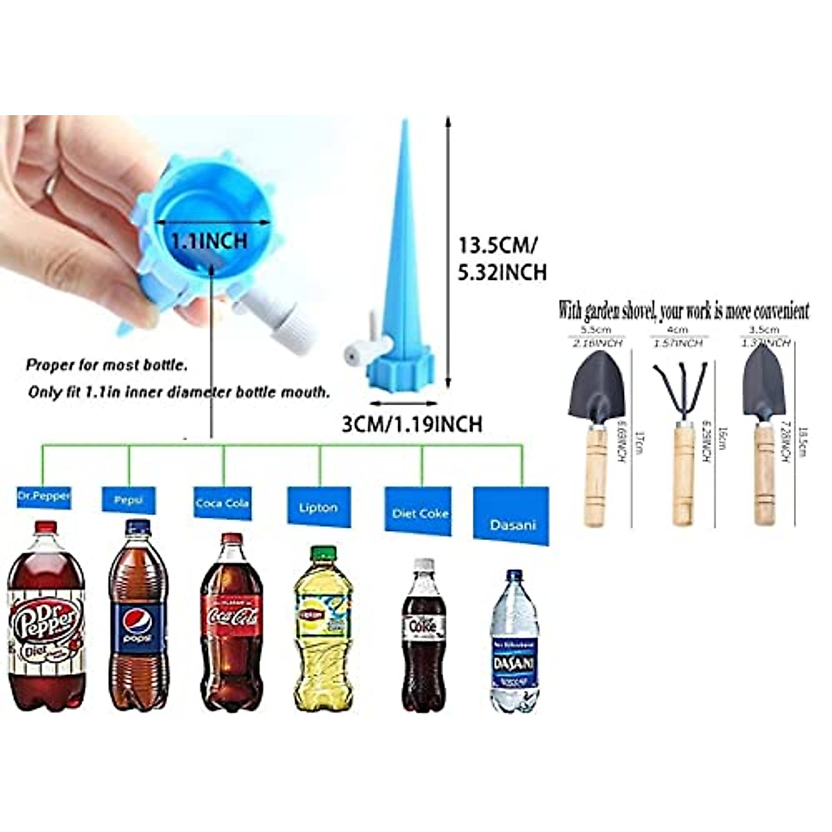 Automatic Irrigation Equipment Plant Water with Slow Release Control Valve, Adjustable Water Volume Drip System for Home and Vacation Plant Watering-12PCS Plant Self Watering Devices 3 Garden Shovels