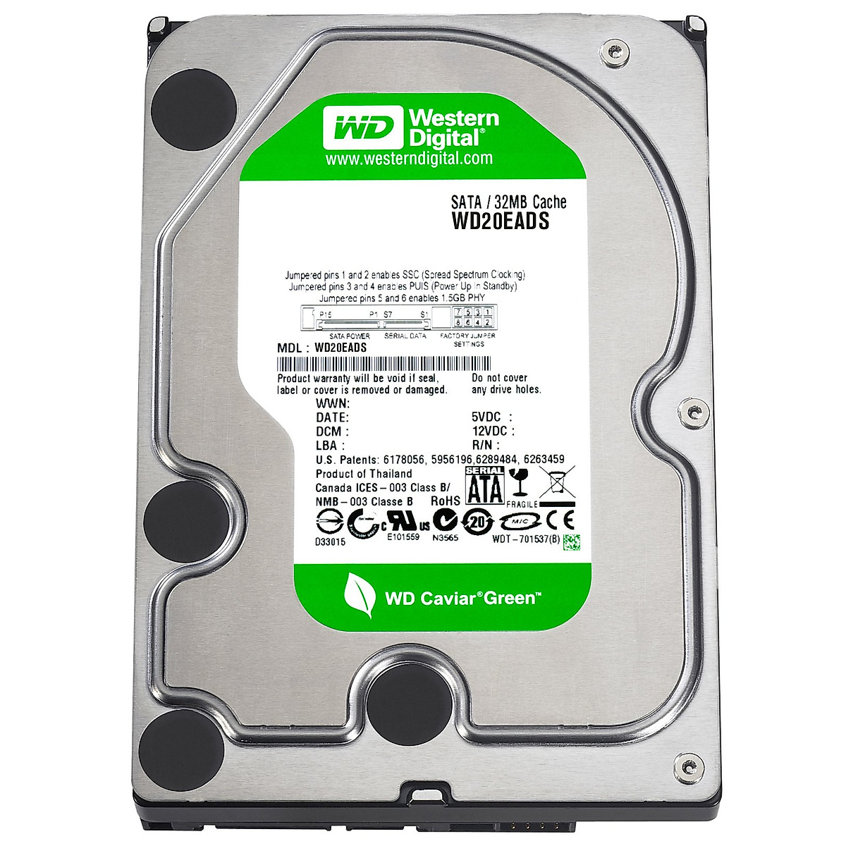 Western Digital Caviar Green 2 TB SATA II 32 MB Cache Bulk/OEM Internal Desktop Hard Drive - WD20EADS