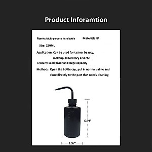2Pcs 250ml 8.5oz Plastic Safety Wash Bottle,Narrow Mouth Squeeze Bottles for Tattoo Wash，Chemistry, Industry, Lab & Gardening-Black