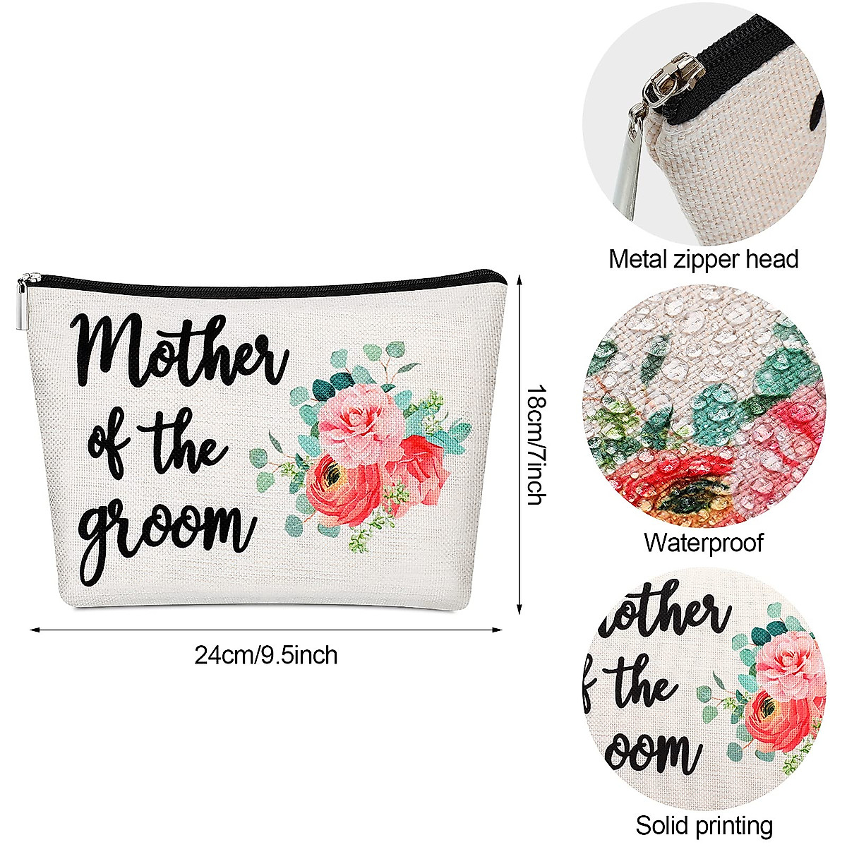 Frienda 2 Pack Mother Of The Bride Groom gifts Mother Of The Bride Groom Makeup Bags and Jewelry Dish Tray Bride Mother Gift Canvas Cosmetic Bag for Mom Wedding Gift(Mother of the Groom A)