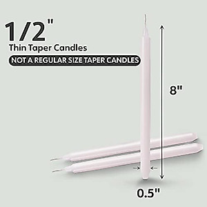 OSHADOW Taper 1/2 inch Candles - Pack of 10 Unscented, 8 Inch Tall Candles - 1/2 inch Candles - Taper Candle - 1/2 inch White candlesticks
