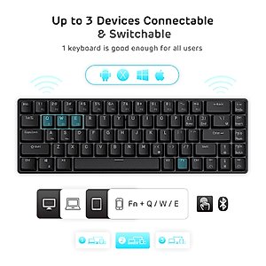 RK ROYAL KLUDGE RK68 Wireless Hot Swappable 65% Mechanical Keyboard, 68 Keys Compact BT5.0 Gaming Keyboard with Stand-Alone Arrow/Control Keys, Black, Quiet Red Switch