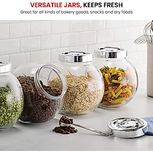 Bormioli Rocco PANDORA Glass Candy Jar 75½-Ounce Cookie Jar (2 Pack) With Plastic Airtight Seal Lid 2-Way Display, Bulk-Food Storage Jar for Snacks, Dry Food, Jelly Beans Canister, Apothecary Jars.