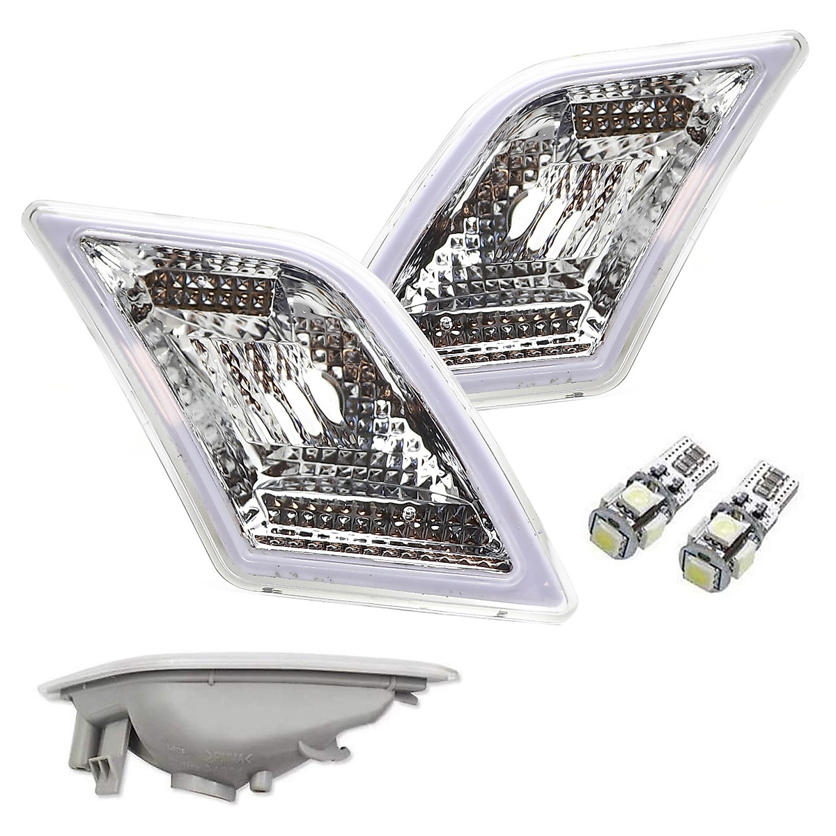 iJDMTOY Euro Clear Lens Front Side Marker Lights w/White LED Replacement Bulbs Compatible With 2008-11 Mercedes Pre-LCI W204 C250 C300 C350 & 2008-2013 C63 AMG, Replace OEM Amber Sidemarker Lamps