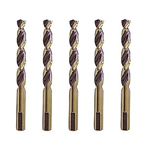 Hss Drill Bit Set 13/32 in. Jobber Twist Parabolic Flute Golden/Black 3-Flat Shank Drill Steel Metal-5Pcs