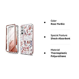 SURITCH for Samsung Galaxy S23 Plus Case, [Built-in Screen Protector] [Dual-Layer Protection ] Full Protection Shockproof Rugged Bumper Phone Cover for Samsung S23 Plus 6.6 Inch - Rose Marble