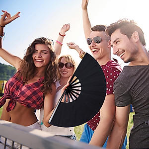 MDDRUIQI Hand Fans for Women Foldable - Rave Fan - 2 Pack Large Folding Fan | Halloween Party Favors - Nylon-Cloth Vintage Retro Fabric Fans Chinese Kung Fu Tai Chi Festival Dance Hand Held Fan