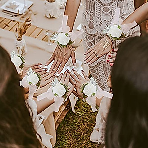 AOPRIE Corsage and Boutonniere Set Artemis Comb Tiara and Crown for Women Bride Flower Wristlet Band Bracelet of Wedding Accessories Man Suit Decorations Favor Gift