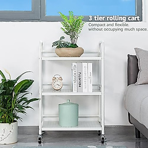HDANI 3 Tier Rolling Cart,Heavy Duty Multifunctional Metal Frame-Supports 22 Lbs Per Tier,Rolling Cart with 2 Lockable Wheels for Office,Home,Bedroom,Kitchen,Bathroom (White)…
