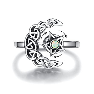 oGoodsunj Fidget Spinner Rings for Women Sterling Silver Moon Star Lotus Ring Stress Relieving Calm Ring Jewelry Gifts for Daughter (Celtic Moon Star)