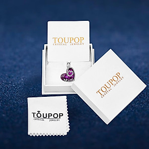 TOUPOP Gift for Mom Sterling Silver I Love You Mom Jewelry with Heart Amethyst Crystal, Birthday Gifts for Mom from Son Daughter