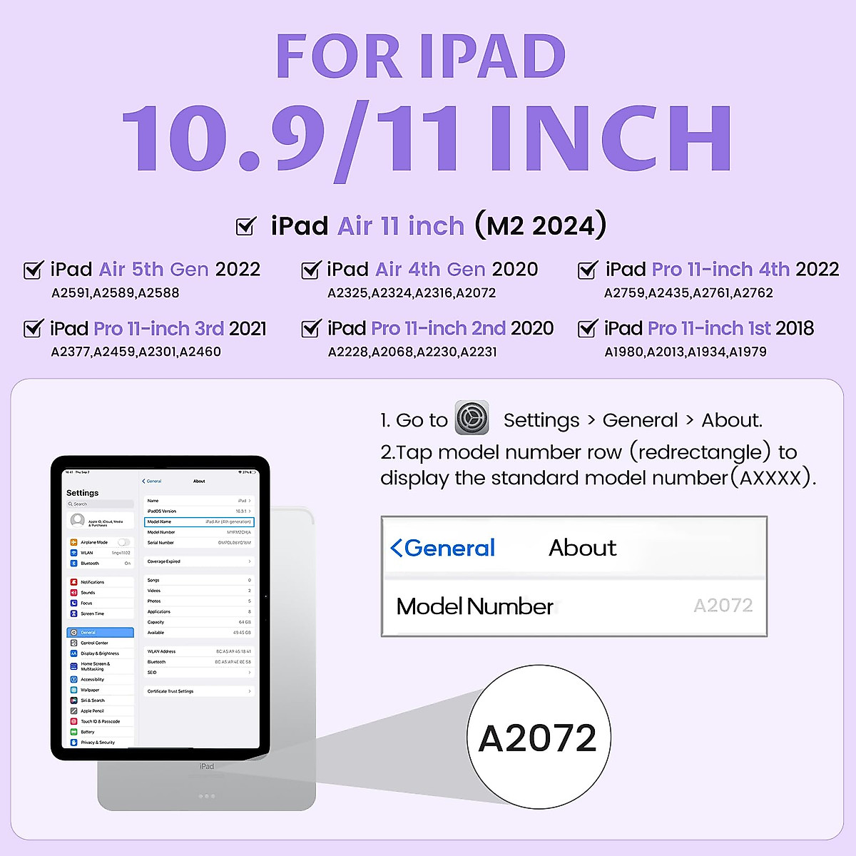 OYEEICE Keyboard Case for iPad Air 11 inch (M2 2024)/10.9 inch Air 5th/4th Gen/iPad Pro 11 1st/2nd/3rd Gen - 7-Color Backlit Detachable Keyboard, Folio Cover with Pencil Holder - Purple