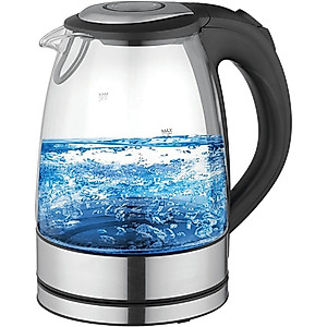 Better Chef Cordless Electric Kettle | 7-Cup Borosilicate Glass | LED Light | Thumb On-Off and Lid Open | 360-deg Swivel Base | Auto Boil-Dry Shut-Off | Stainless