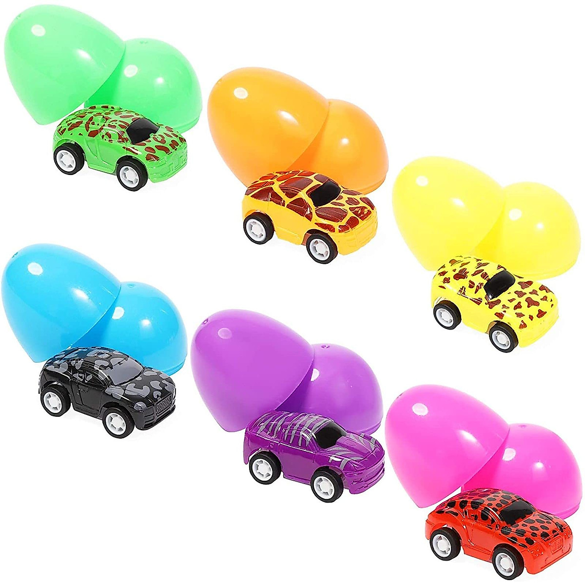 Pre-Filled Easter Eggs with Mini Pull Back Toy Cars (2.5 In, 24 Pack)