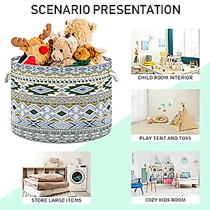 Kigai Cotton Rope Basket Aztec Navajo Pattern Large Storage Basket for Toys Blanket Baby Laundry Basket for Nursery, Closet, Bedroom, Home Organization
