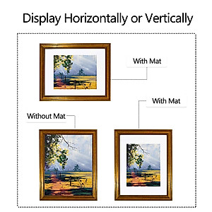 Golden State Art, 11x14 Dark Gold, Wall Hang Photo Frame. includes White Mat for 8x10 Picture & Real Glass