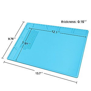 XOOL Heat Resistant Soldering Mat - Blue Magnetic Silicone Work Mat with Scale Ruler and Screw Position, Silicone Soldering Repair Mat for Soldering, Phone, Laptop, Tablet, Watch Repair(13.7''×9.76'')