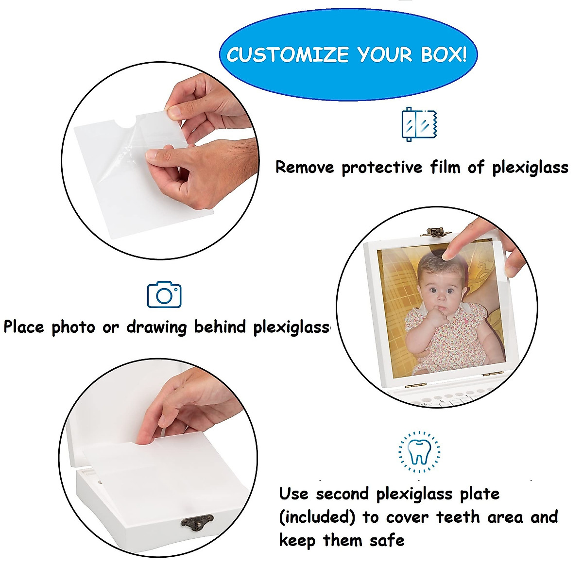 Dravira Baby Keepsake Tooth Box - Lost Teeth Holder Boy and Girl - Tooth Fairy Organizer - Gift for Parents and Kids - White Wood