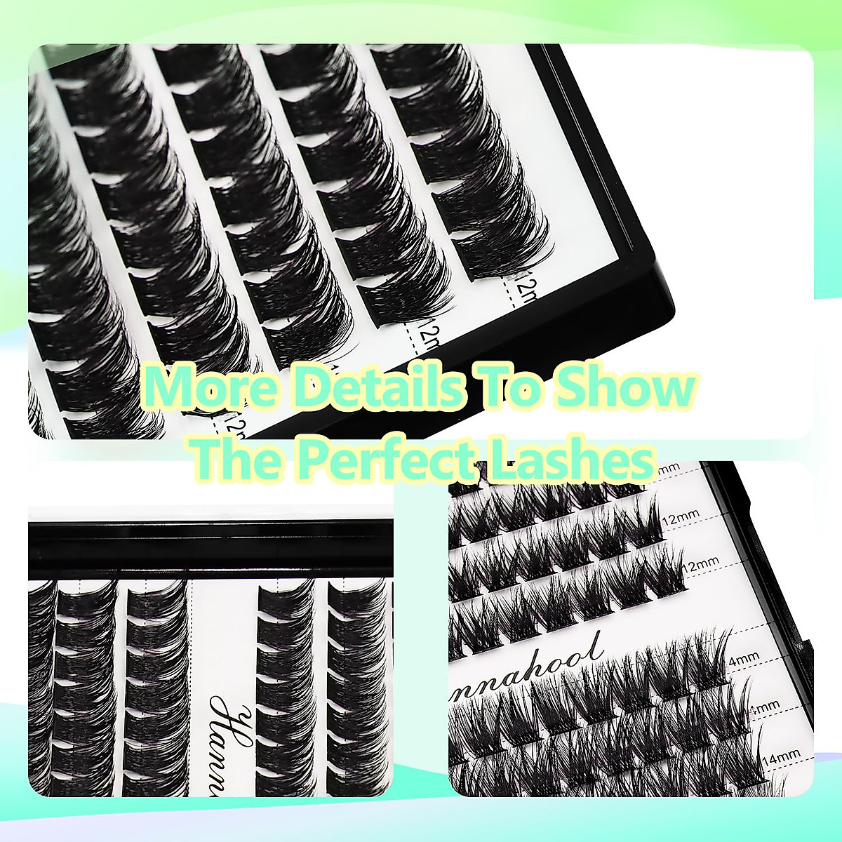 Hannahool 12rows-Large Tray Mixed 8-10-12-14-16mm/Mixed 14-15-16mm/Mixed14mm-16mm/Mixed 18-20mm Wide Stem Individual False Eyelashes Dramatic Black Cluster Eyelashes (mixed 18-20mm)