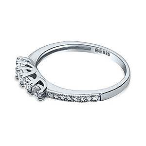 BERRICLE Sterling Silver 5-Stone Wedding Rings Cubic Zirconia CZ Anniversary Curved Half Eternity Ring for Women, Rhodium Plated Size 6