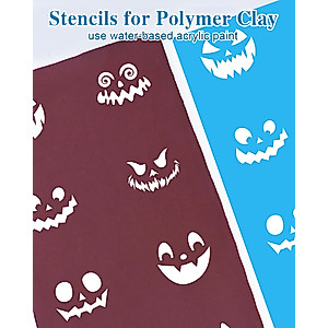 Puocaon Halloween Clay Silk Screen - 8 Pcs Reusable Silk Screen Stencils for Polymer Clay Jewelry Making, Individual Pattern Design for Halloween Theme on 8 Silk Screen Stencils, Polymer Clay Tools