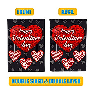 Happy Valentines Day Garden Flag , Heart Flag Burlap 12x18 Inches for Yard Outdoor Outside Hanging Decorations Vertical Flag