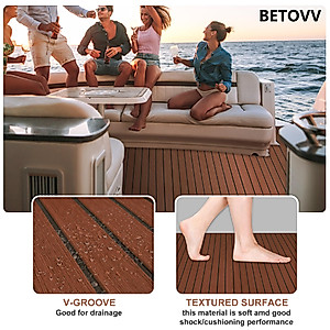 BETOVV 96''x26'' /36''Boat Carpet Self-Adhesive EVA Foam Boat Flooring 96''x26 36 48''Faux Teak Marine Boat Decking Sheet Non-Slip Mat for Motor Boats Non-Slip Self-Adhesive Flooring