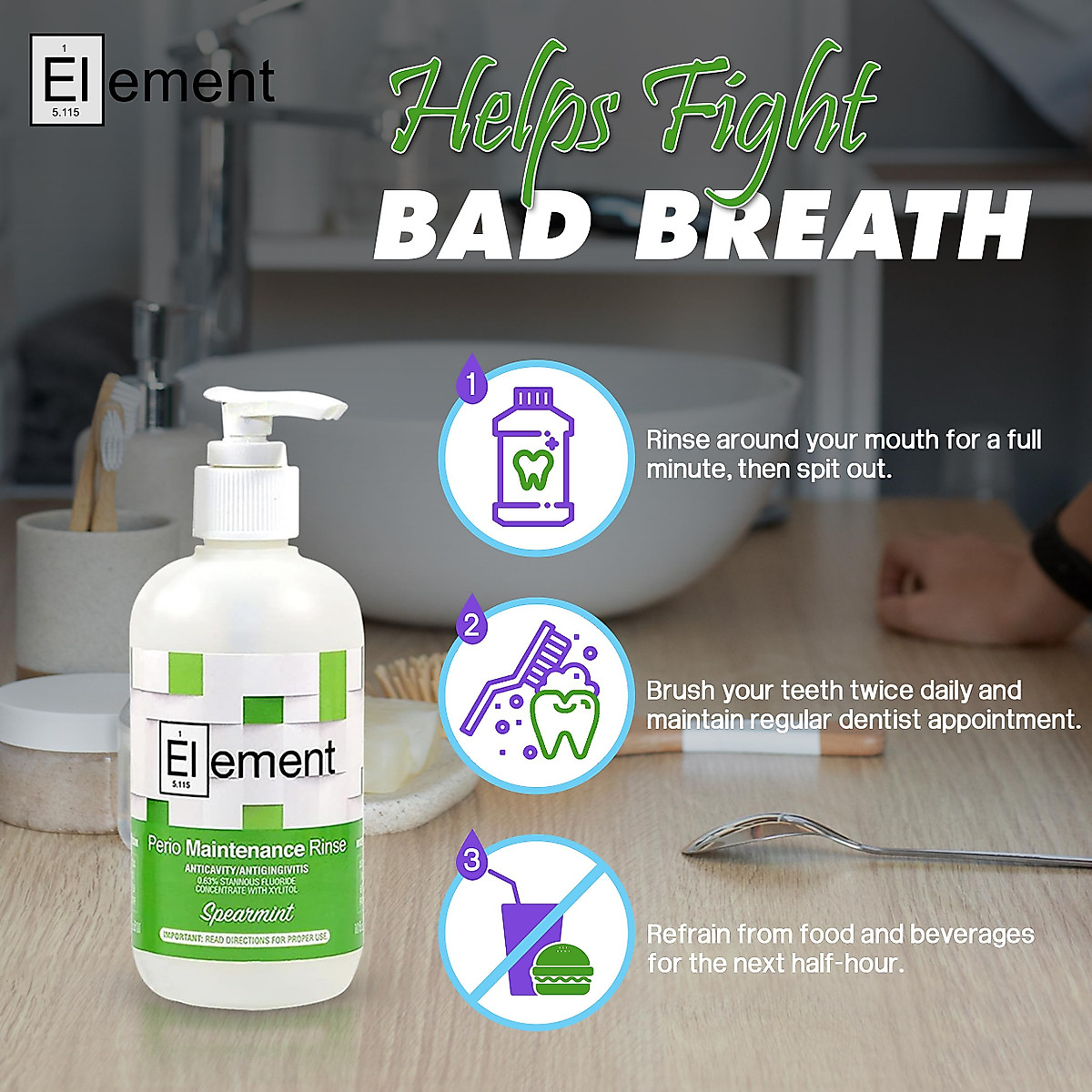 Stannous Fluoride Mouthwash - 10 Fl. Oz. 0.63% Antimicrobial Perio Rinse - Alcohol Free, Dye Free, Paraben Free - Refreshing Spearmint Flavor