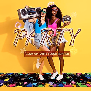 Neon Carpet Runner Neon Party Decorations Glow in The Dark Carpet Runner 80s Carpet Rug Neon Aisle Runner Light up Dance Floor Fluorescent Neon Birthday Wedding Christmas Party Supplies Favors,10 ft