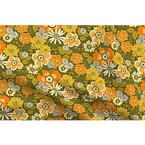 Spoonflower Fabric - 1970S Retro Avocado Green Yellow Hippie Groovy Daisies Flower Power Printed on Polartec(R) Fleece Fabric by The Yard - Sewing Blankets Loungewear and No-Sew Projects