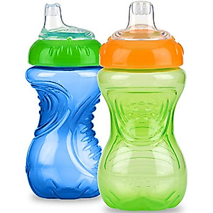 Nuby 2 Pack No Spill Cup, 10 Ounce, Blue - Green