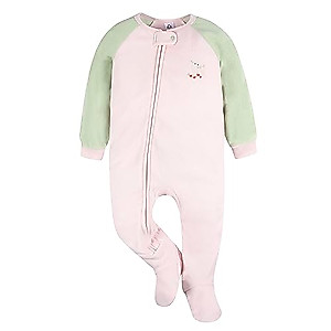 Gerber Baby Girls Flame Resistant Fleece Footed Pajamas 2-Pack, Pink Deer, 6-9 Months