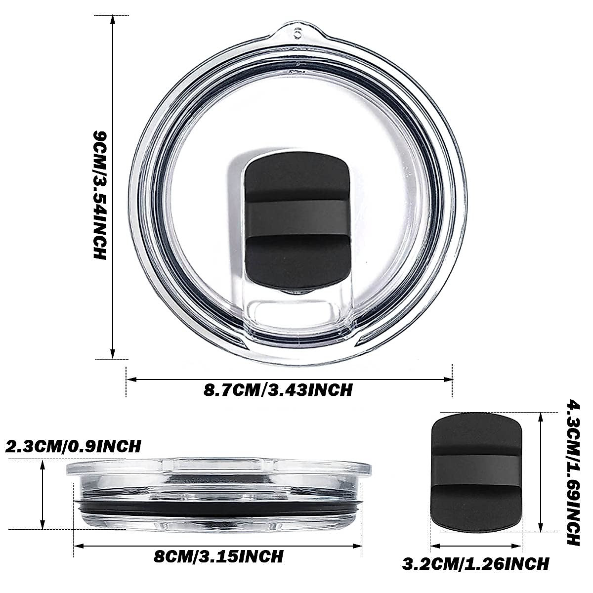 2Pcs 20oz Magnetic Tumbler Lid with 4Pack Magnetic Sliders, Replacement Cup Lids Tumbler Cover Spill Proof Fits YETI Rambler, Old Style Rtic, Ozark Trail and more