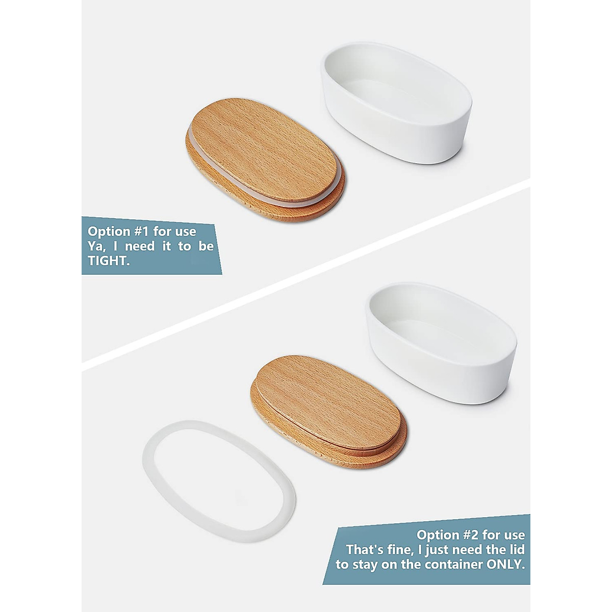 Sweese 331.101 Airtight Butter Dish, Oval Butter Dish with Lid for Countertop - Large Butter Keeper Container - Butter Dishes with Cover for 2 Stick of Butter - Housewarming, Kitchen Gift- White