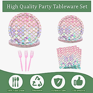 96 Pcs Mermaid Birthday Party Supplies Plates and Napkins Set for 24 Guests, Little Mermaid Party Decorations Ocean under the Sea Party Tableware Plate, Fork, Napkins for Princess Girls Baby Shower