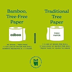 Caboo Tree Free Bamboo Paper Towels, 8 Rolls, Earth Friendly Sustainable Kitchen Paper Towels with Strong 2 Ply