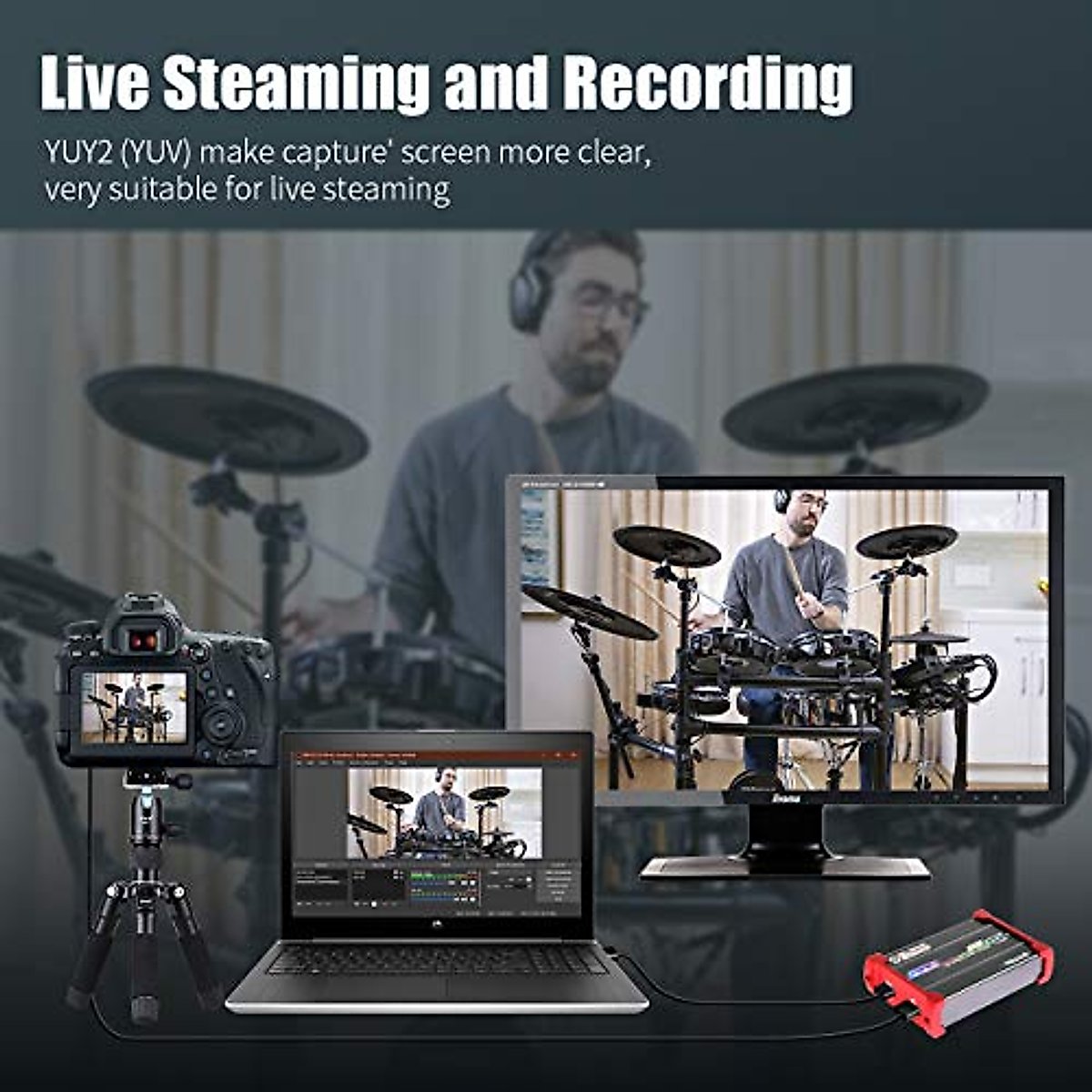 TreasLin Capture Card 4K 60FPS Game USB3.0 Capture, Video HDMI Cool Capture Card Live Streaming Share for PS5 PS4 Switch Wii U DSLR Xbox on OBS, Windows, Mac, Zero Latency HDMI Pass-through